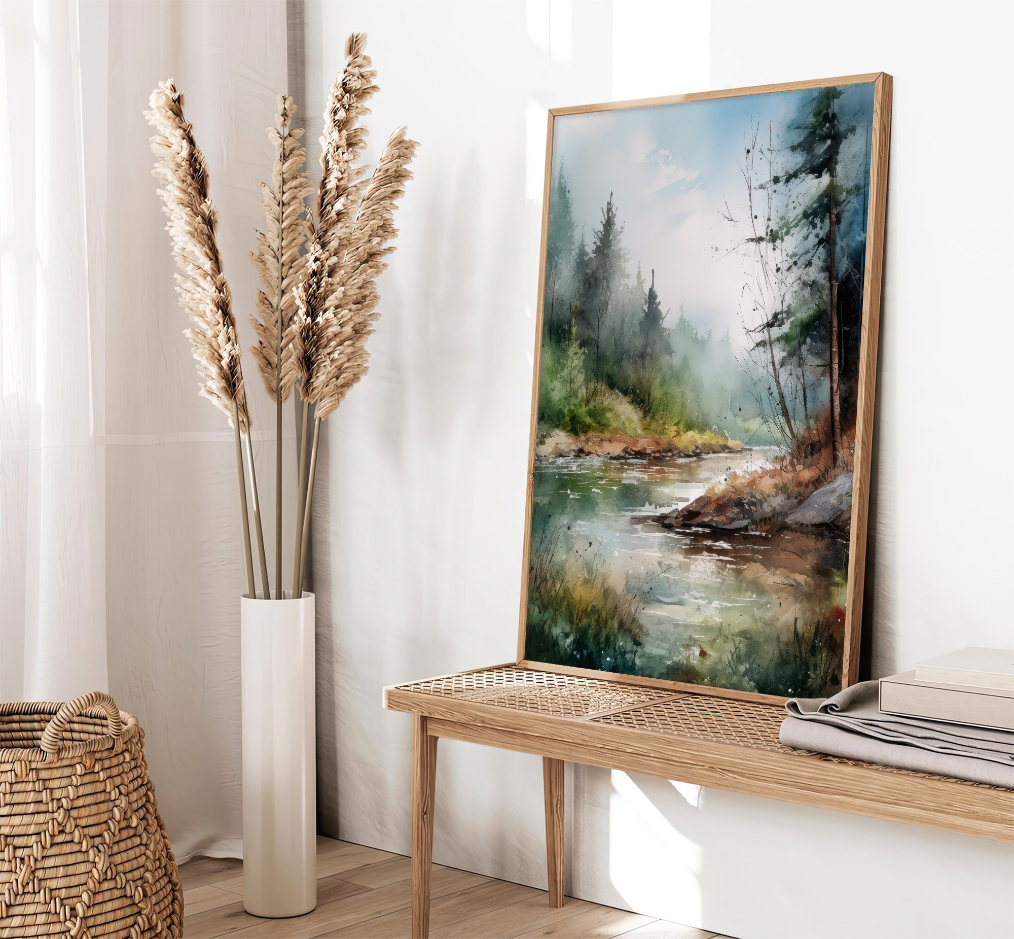 Scotland Landscape Art Print Pine Trees Watercolor Painting England ...