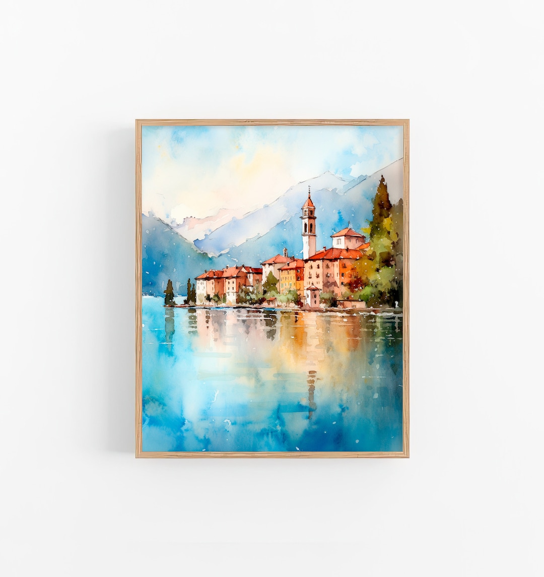 Lake Como Watercolor Painting Italy Travel Art Print Cityscape Artwork ...