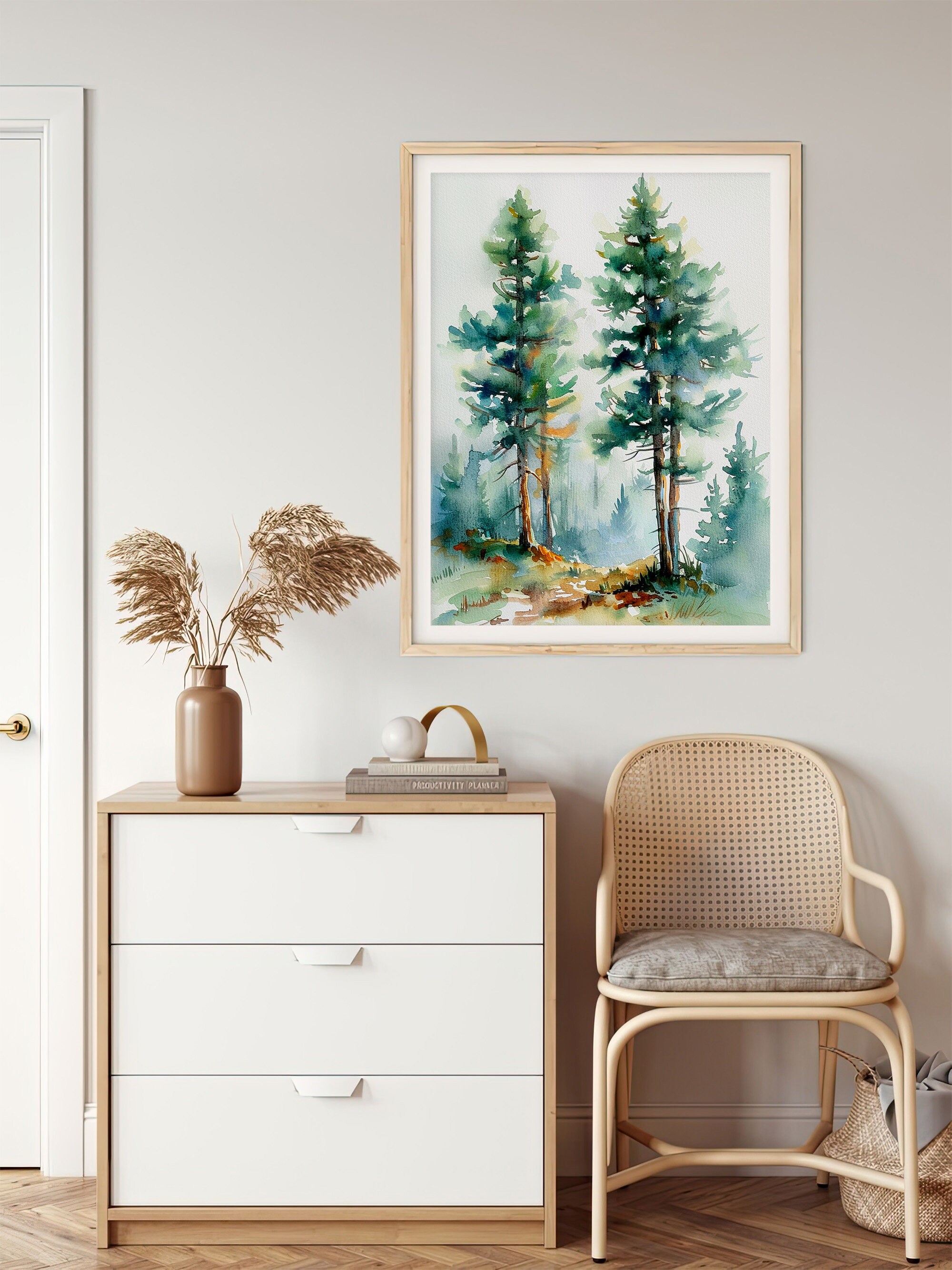 Pine Trees Art Print Colorado Foggy Forest Evergreen Trees Watercolor ...