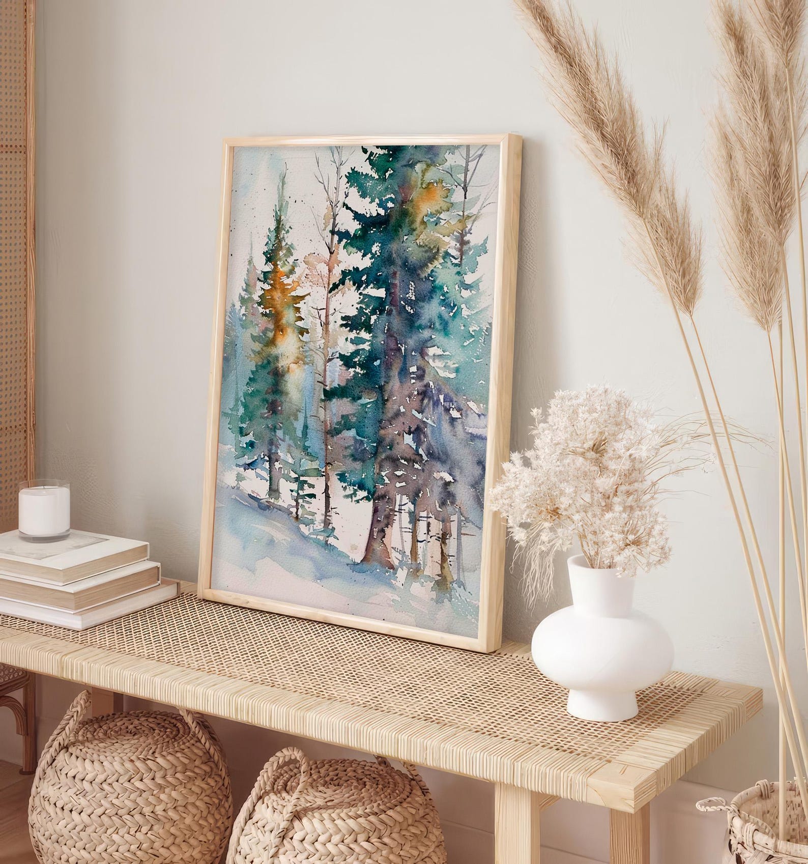Winter Pine Forest Watercolor Painting Pine Trees Art Print Snow Forest ...