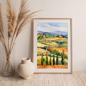 Tuscany Watercolor Art Print Tuscany Countryside Watercolor Painting Italy Wall Art Print Travel ...