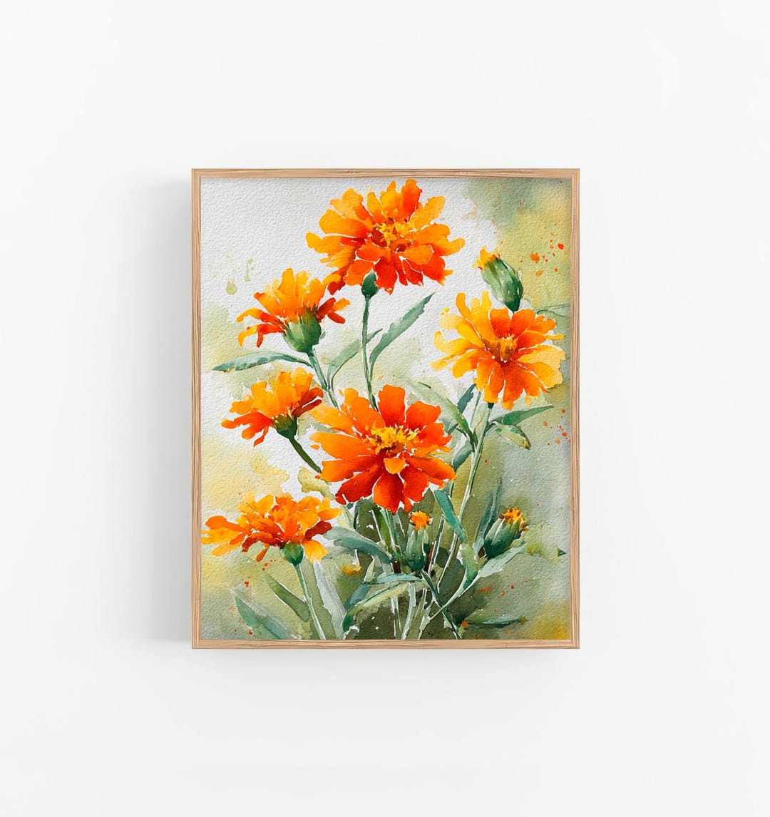 Orange Marigolds Watercolor Print Floral Botanical Painting Garden ...