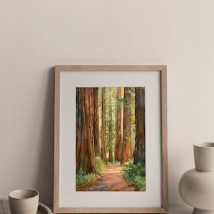 Redwood National Park Watercolor Art Print California Landscape ...