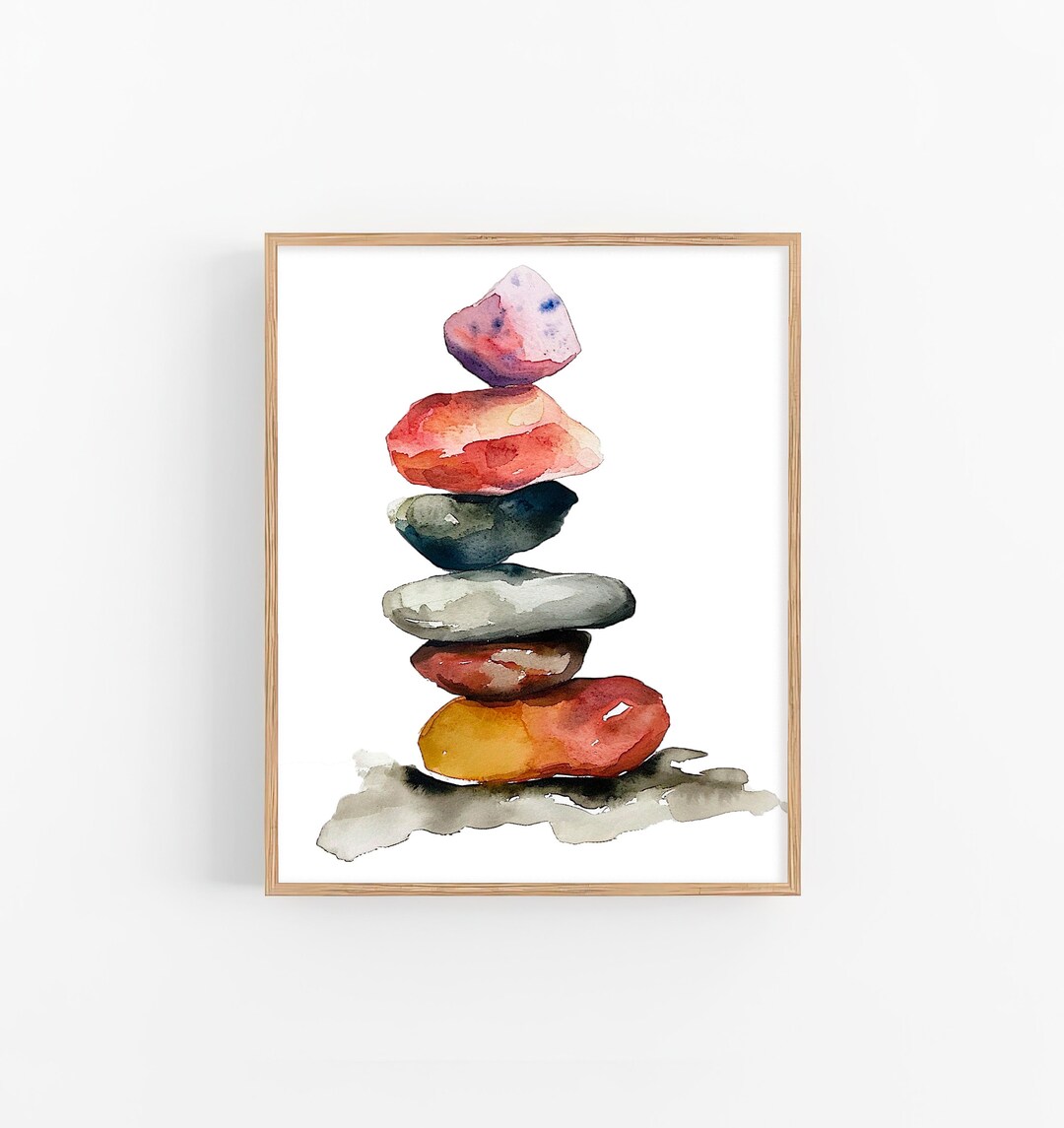 Balancing Stones Watercolor Art Print Meditation Wall Art Yoga Art ...