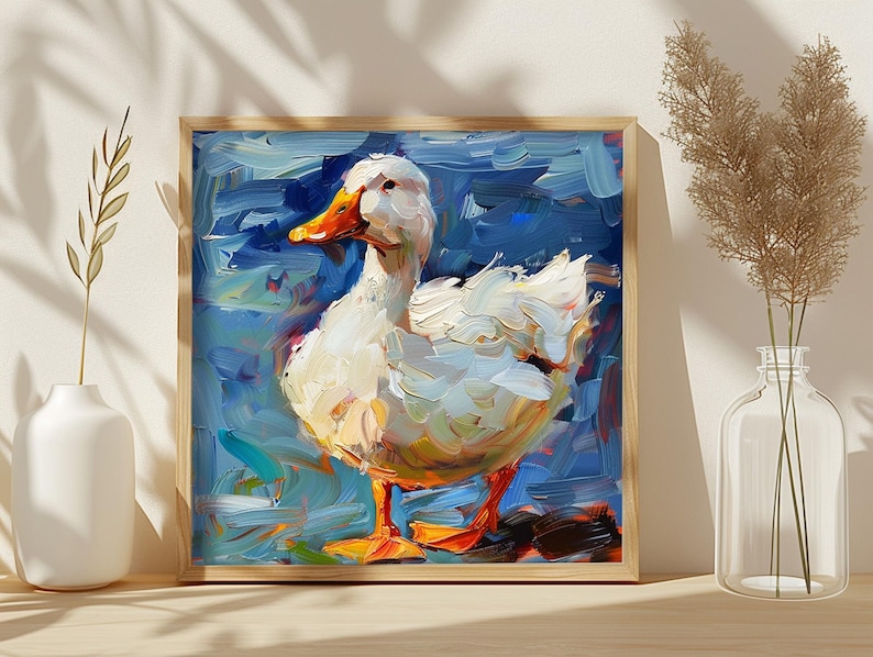 Stampa artistica di anatra bianca, stampa su tela a olio di uccello ...