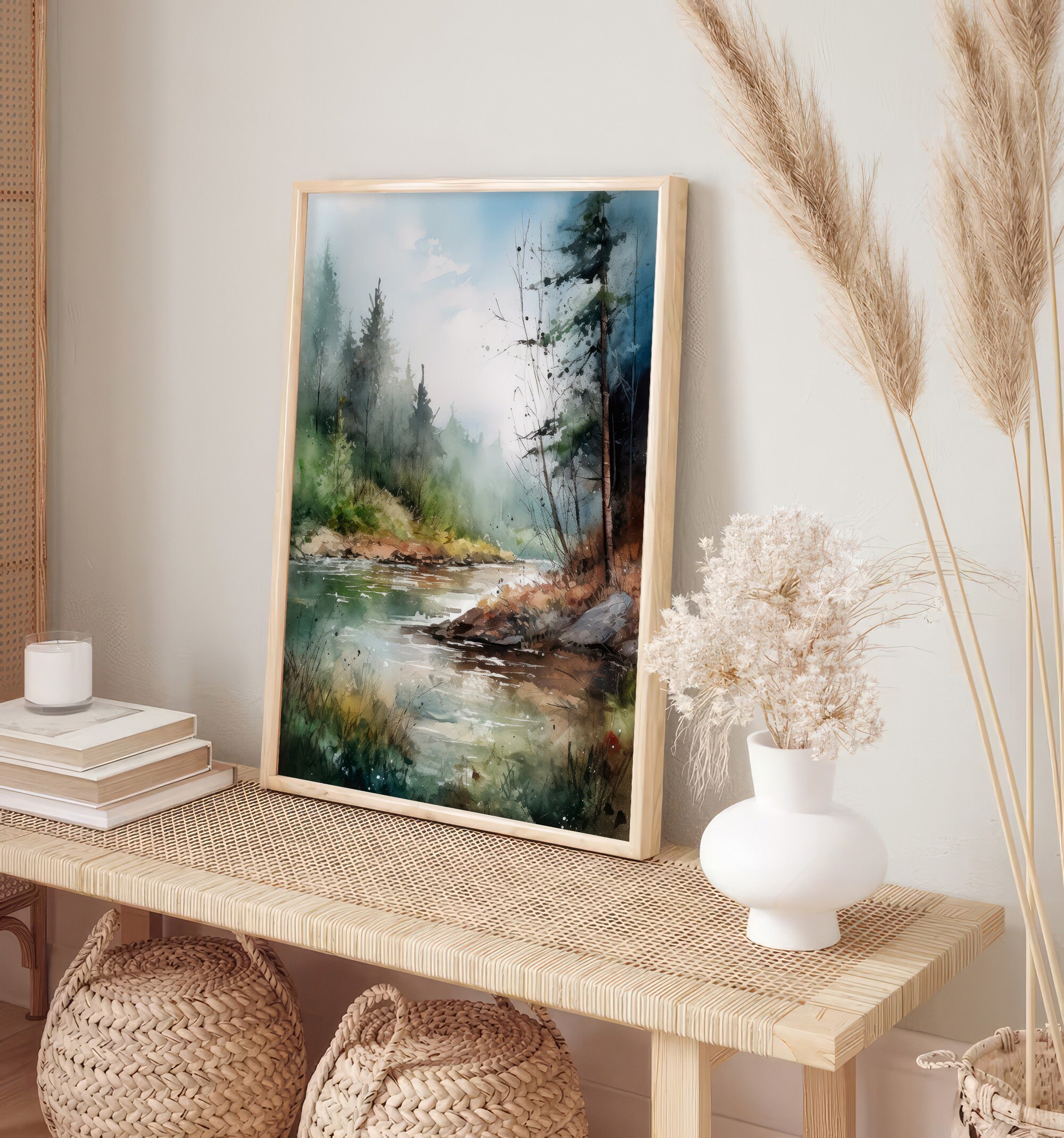 Scotland Landscape Art Print Pine Trees Watercolor Painting England ...