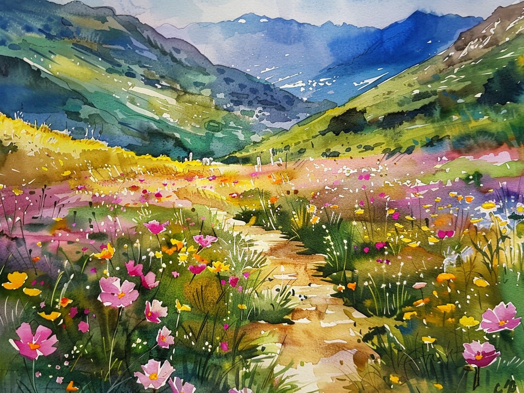 Spring Flowers Watercolor Painting Colorado Mountains Art Print ...