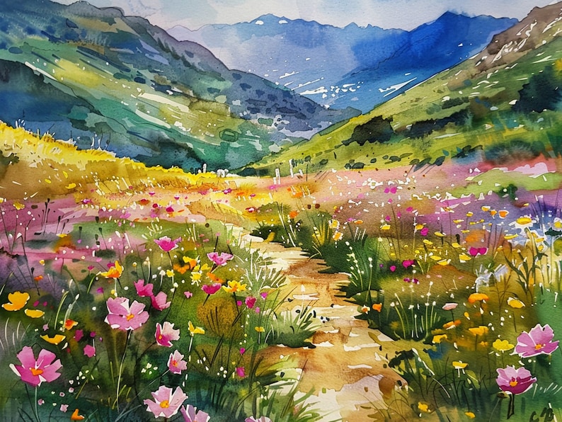 Spring Flowers Watercolor Painting Colorado Mountains Art Print ...