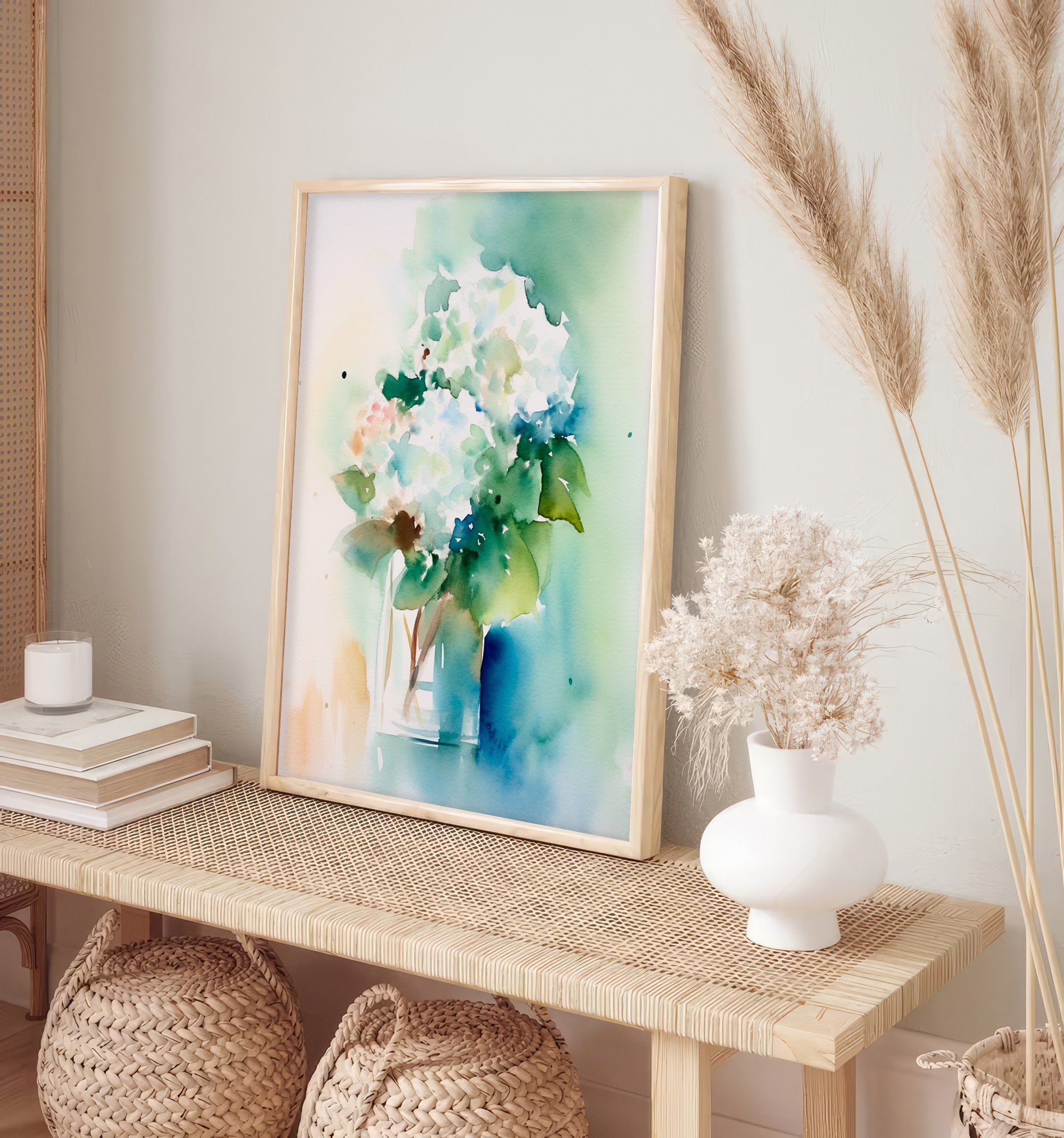 White Hydrangea Watercolor Art Print Spring Flowers Art Print ...