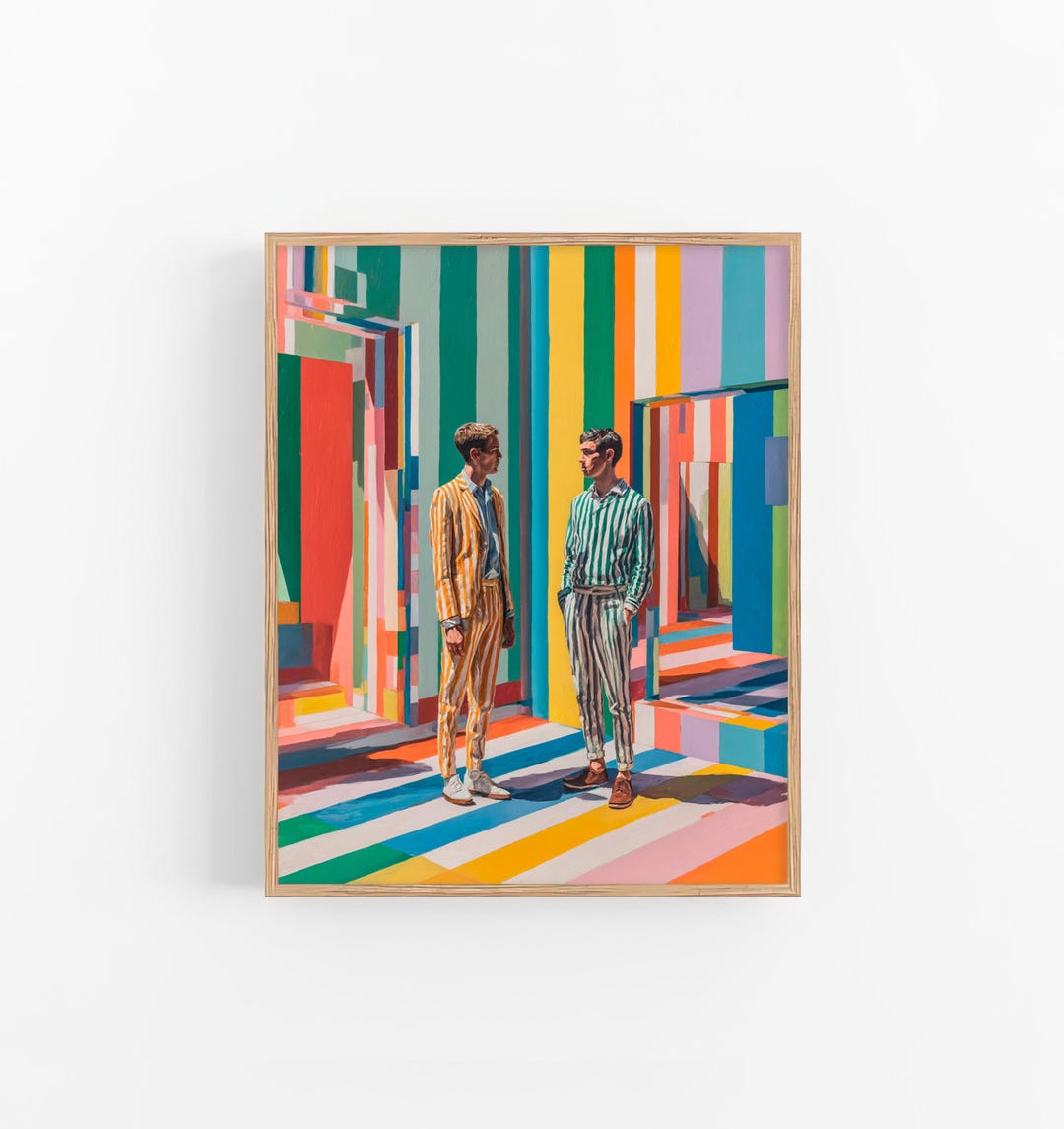 Gay Couple Striped Suits Painting Colorful Modern Art Print LGBTQ Wall ...