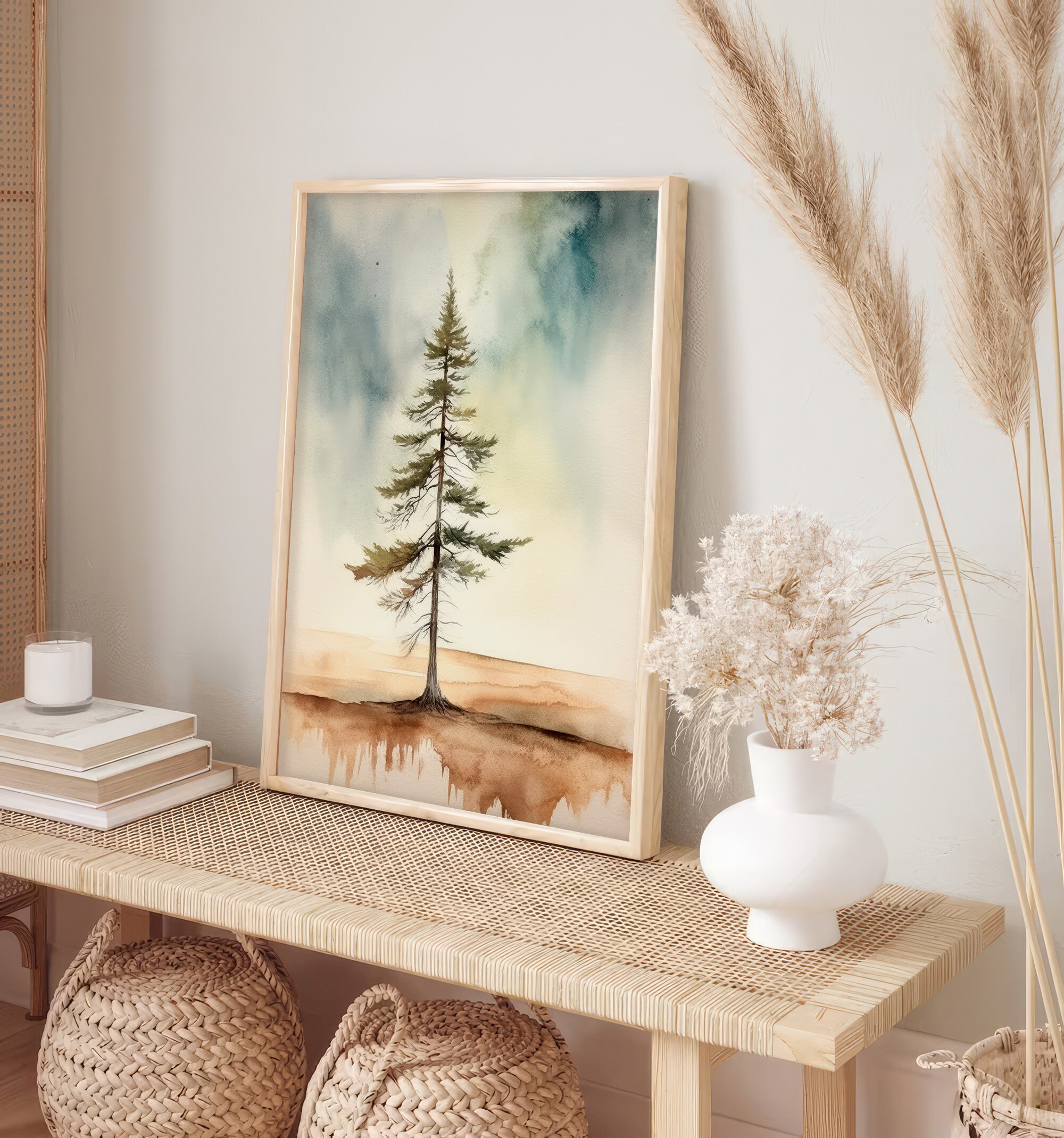Pine Tree Watercolor Art Print Misty Forest Poster Minimalist Wall Art ...