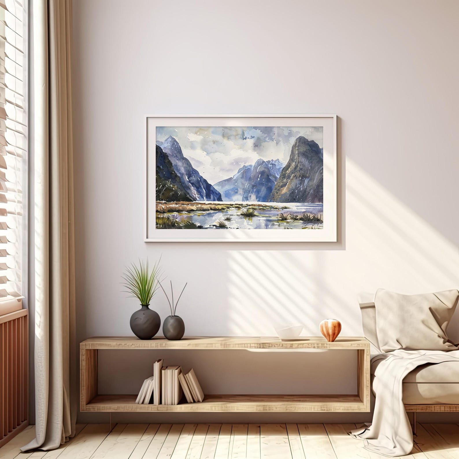Milford Sound Watercolor Painting New Zealand Landscape Art Print ...