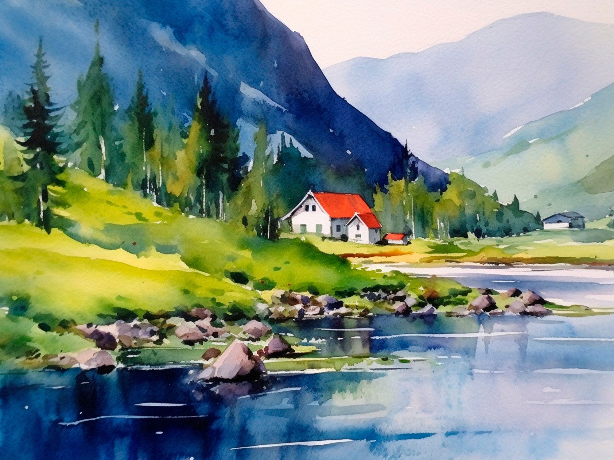 Norwegina Fjords Watercolor Art Print Norway Painting Mountains Artwork ...