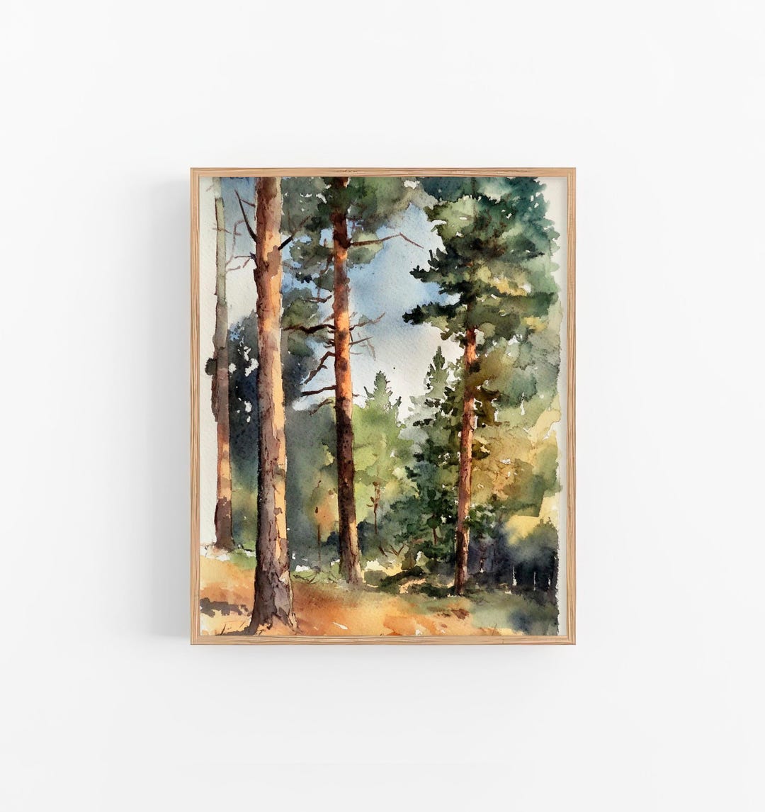Pine Forest Watercolor Wall Art Print Rocky Mountains Pine Forest ...