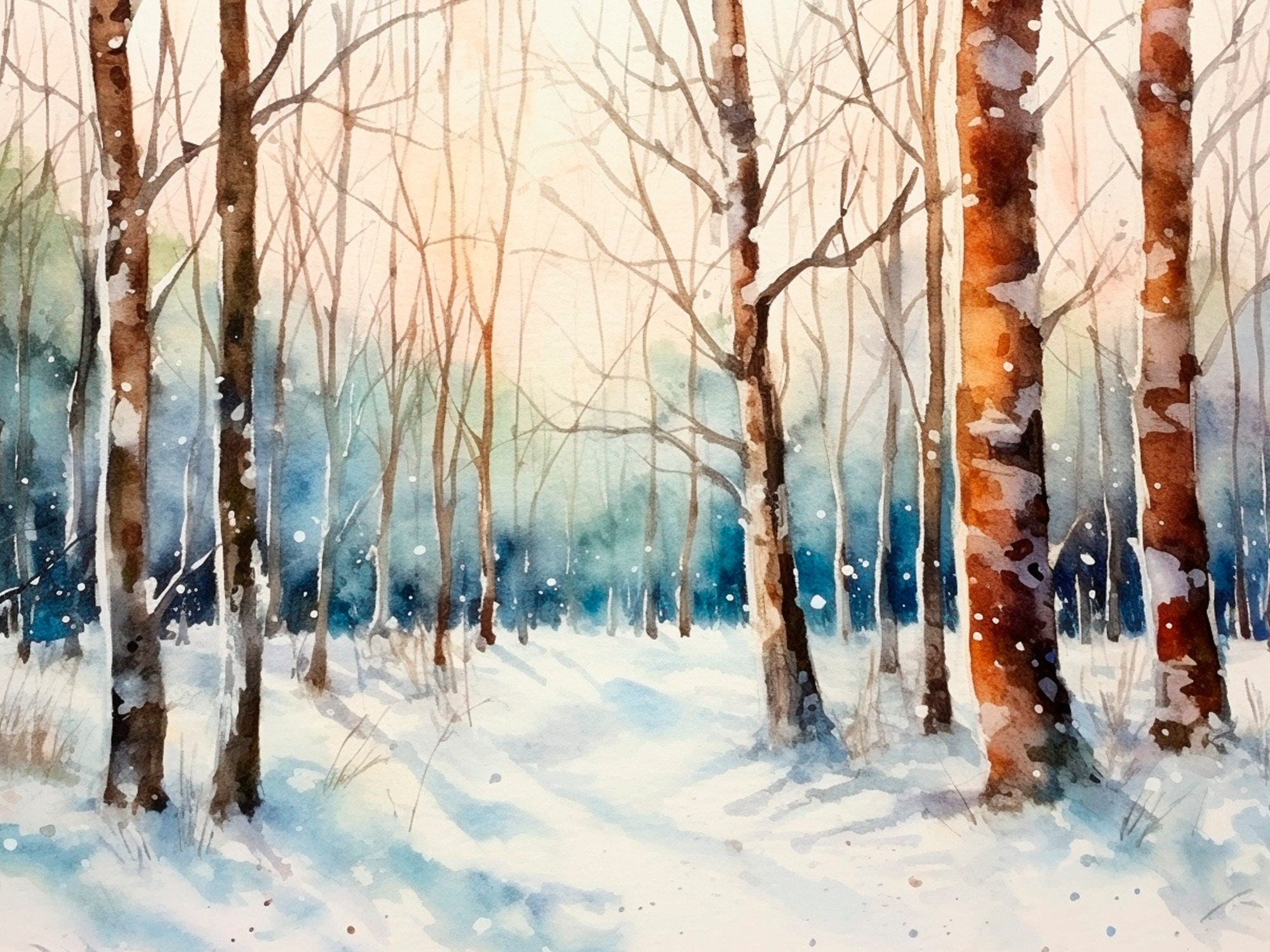 Snow Forest Painting Winter Scene Watercolor Artwork Idaho Forest Art ...