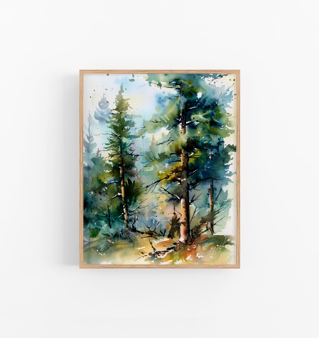 Pine Forest Watercolor Painting Pine Trees Art Print Colorado Forest ...