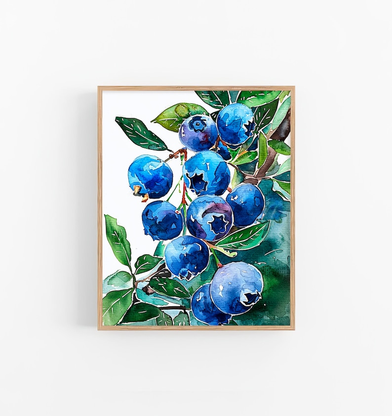 Blueberry Watercolor Painting Berry Art Print Floral Wall Art Print ...