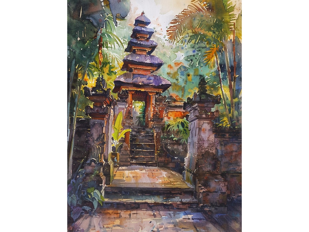 Bali Watercolor Painting Indonesia Landscape Art Print Bali Island ...