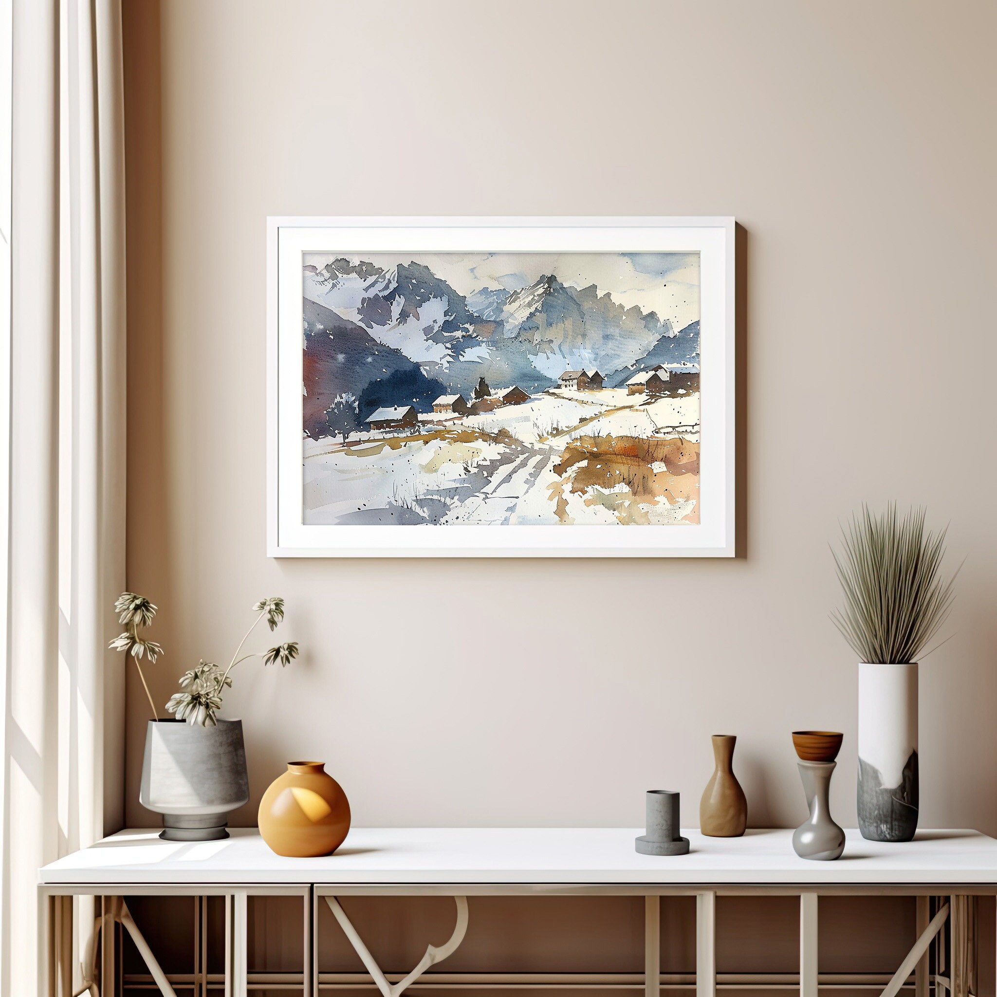 Pennine Alps Mountains Watercolor Art Print Alps Landscape Painting ...