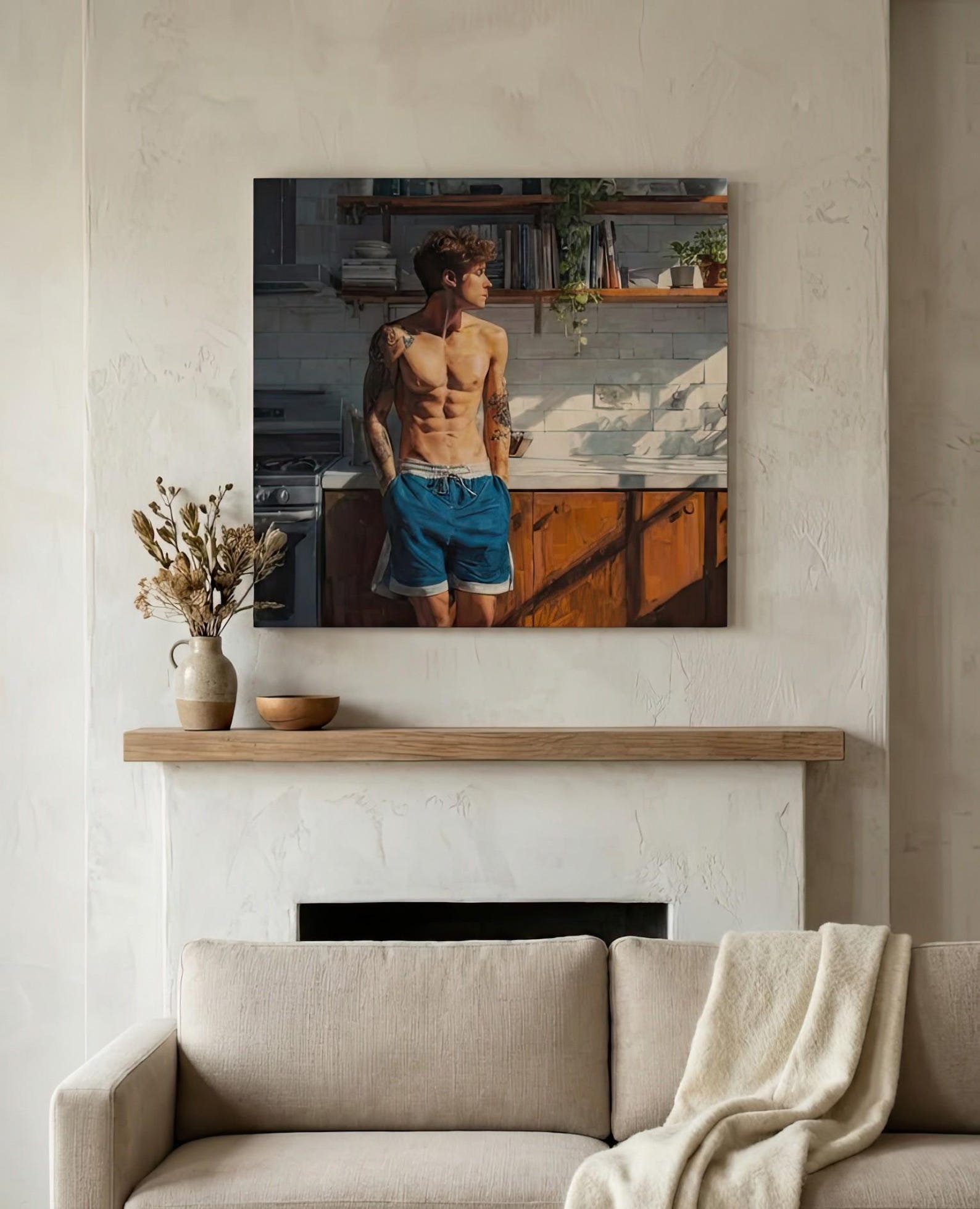 Gay Man Canvas Art Print Kitchen Oil Painting Artwork Wall Art on ...