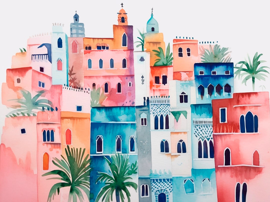 Moroccan Houses Watercolor Art Print Africa Print Painting Morocco ...