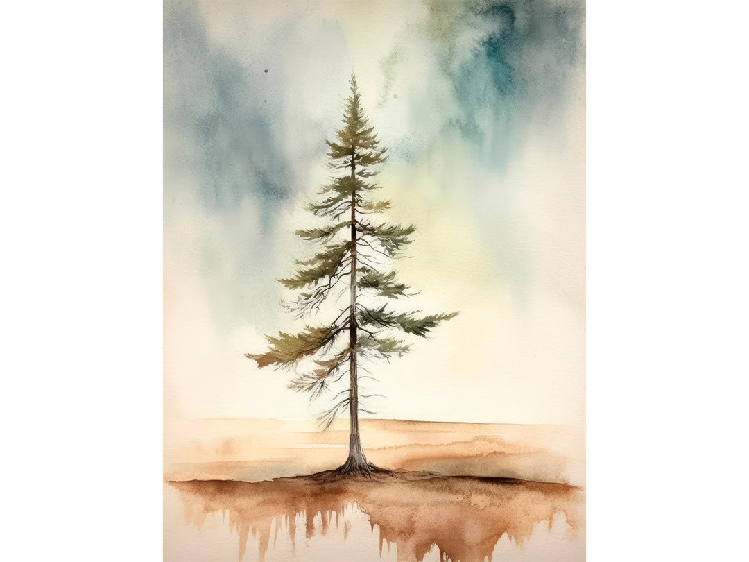Pine Tree Watercolor Art Print Misty Forest Poster Minimalist Wall Art ...