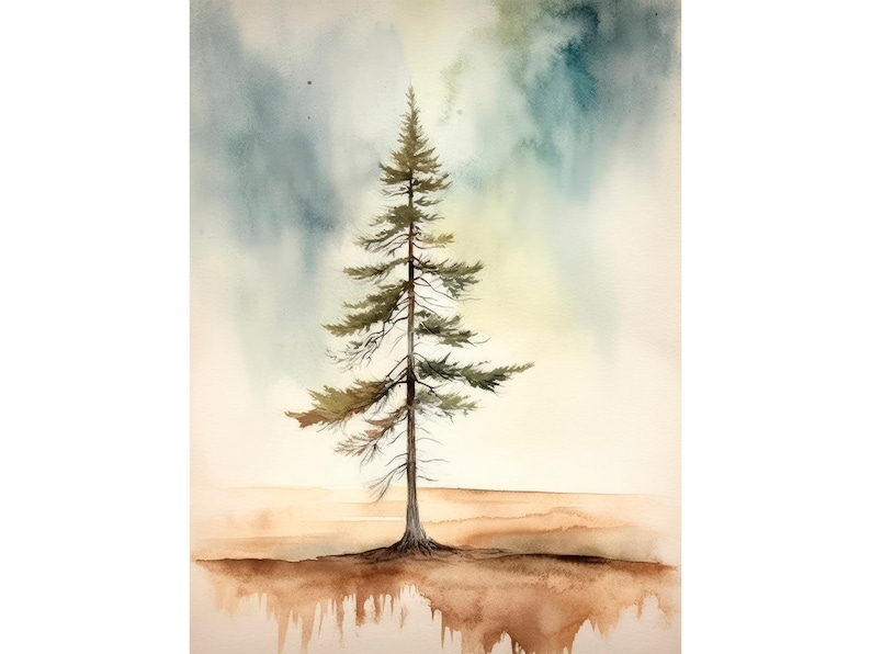 Pine Tree Watercolor Art Print Misty Forest Poster Minimalist Wall Art ...
