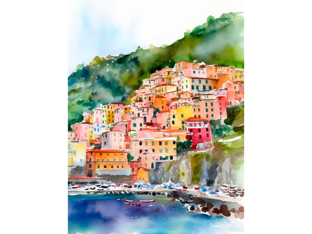 Positano Watercolor Painting Italy Landscape Art Print Cityscape ...