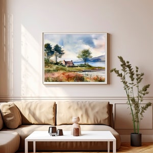 Scottish Countryside Watercolor Painting Scotland Landscape Fields ...