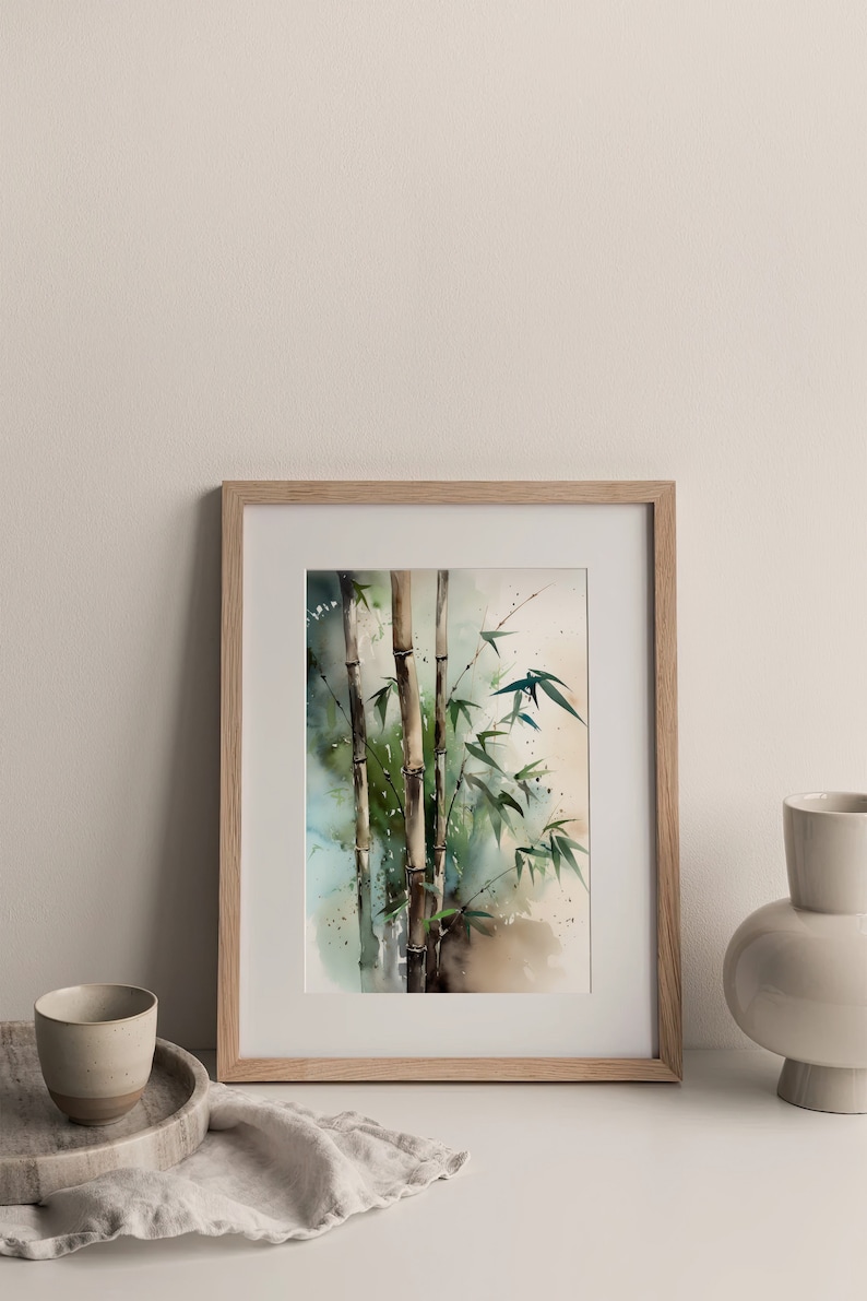 Bamboo Watercolor Art Print Bamboo Tree Painting Minimalist - Etsy