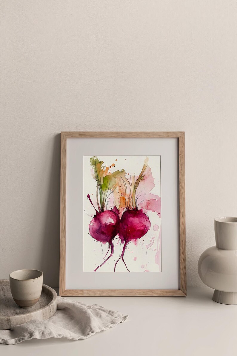 Beetroot Watercolor Print Rustic Kitchen Wall Art Farmhouse Vegetable ...