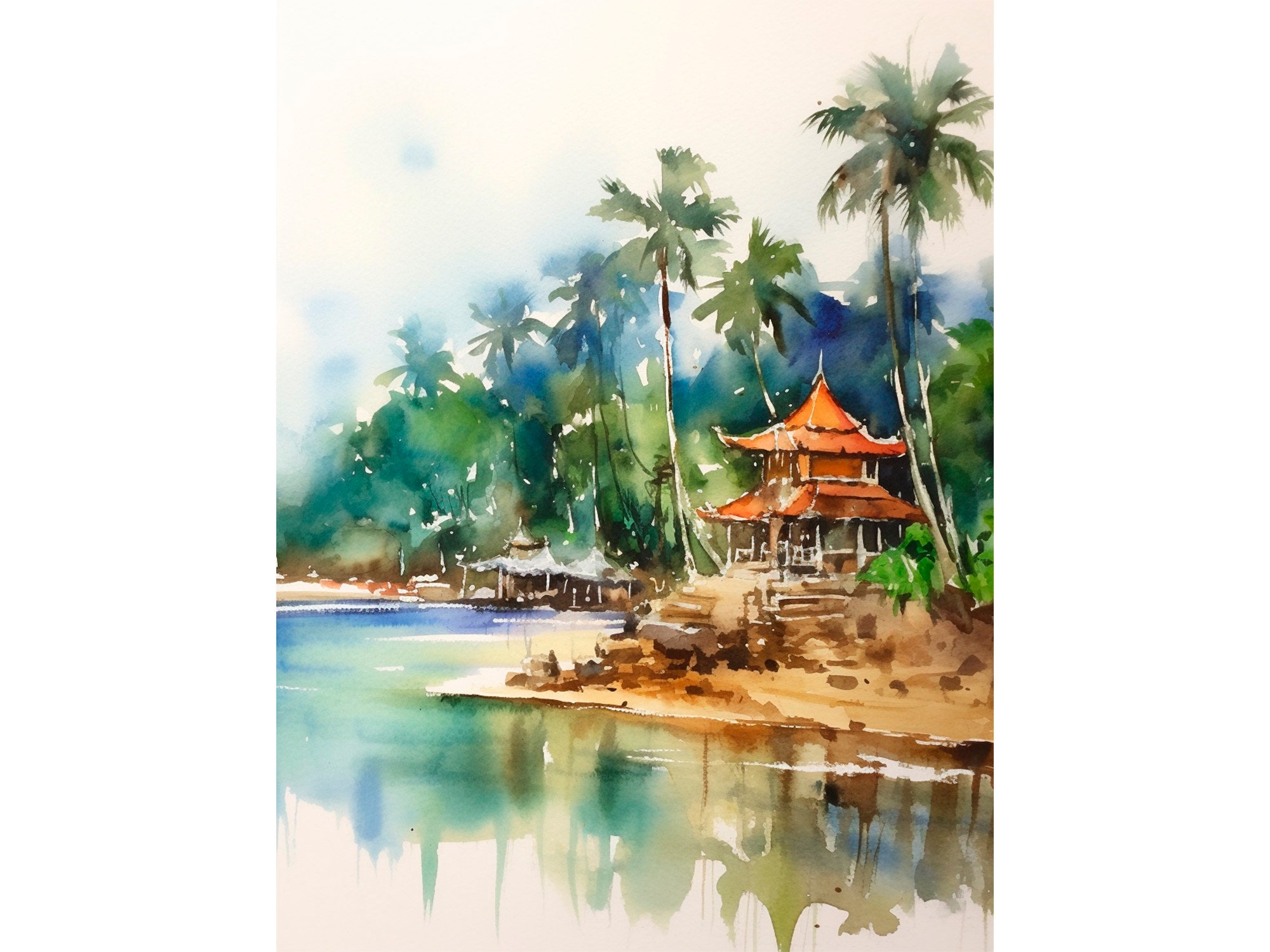 Bali Watercolor Art Print Indonesia Watercolor Landscape Painting ...