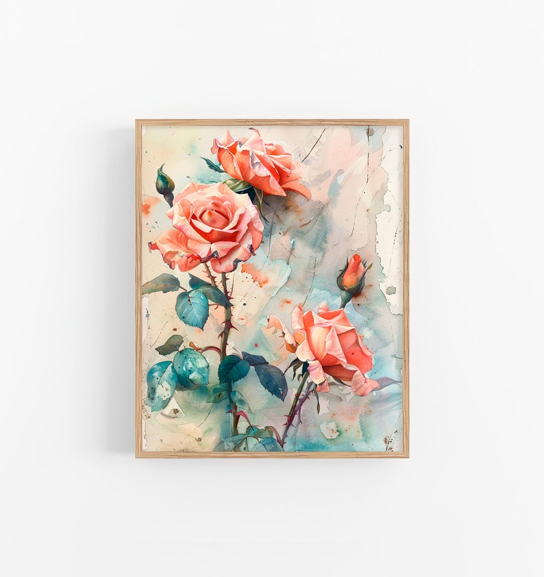 Rose Painting Spring Flowers Watercolor Art Print Floral Wall Decor ...