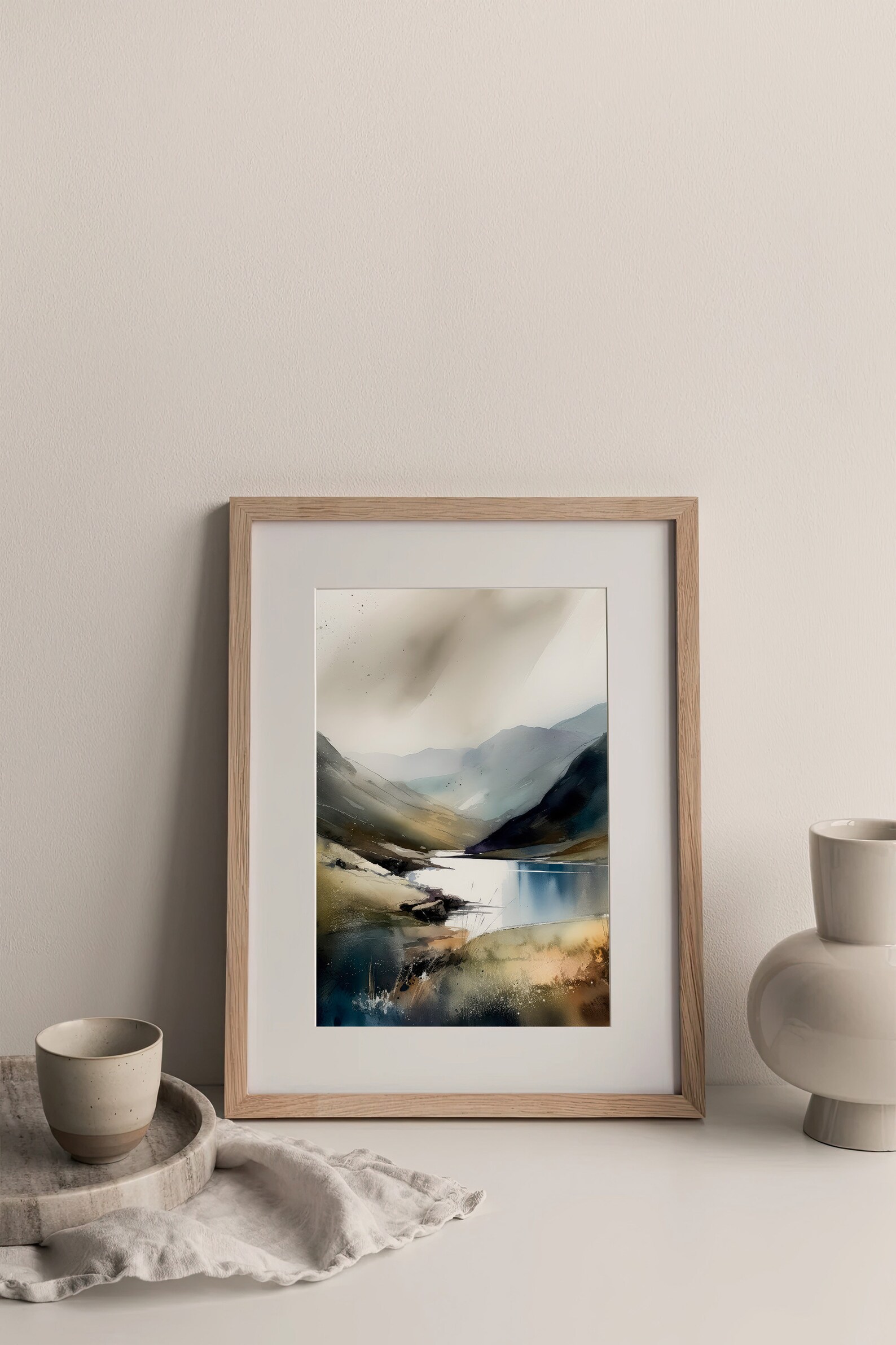 Lake District Watercolor Art Print England Neutral Landscape Artwork ...