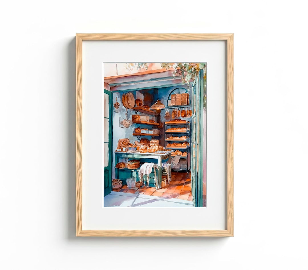 Cozy Bakery Watercolor Art Print French Bakery Kitchen Decor Bread Shop ...