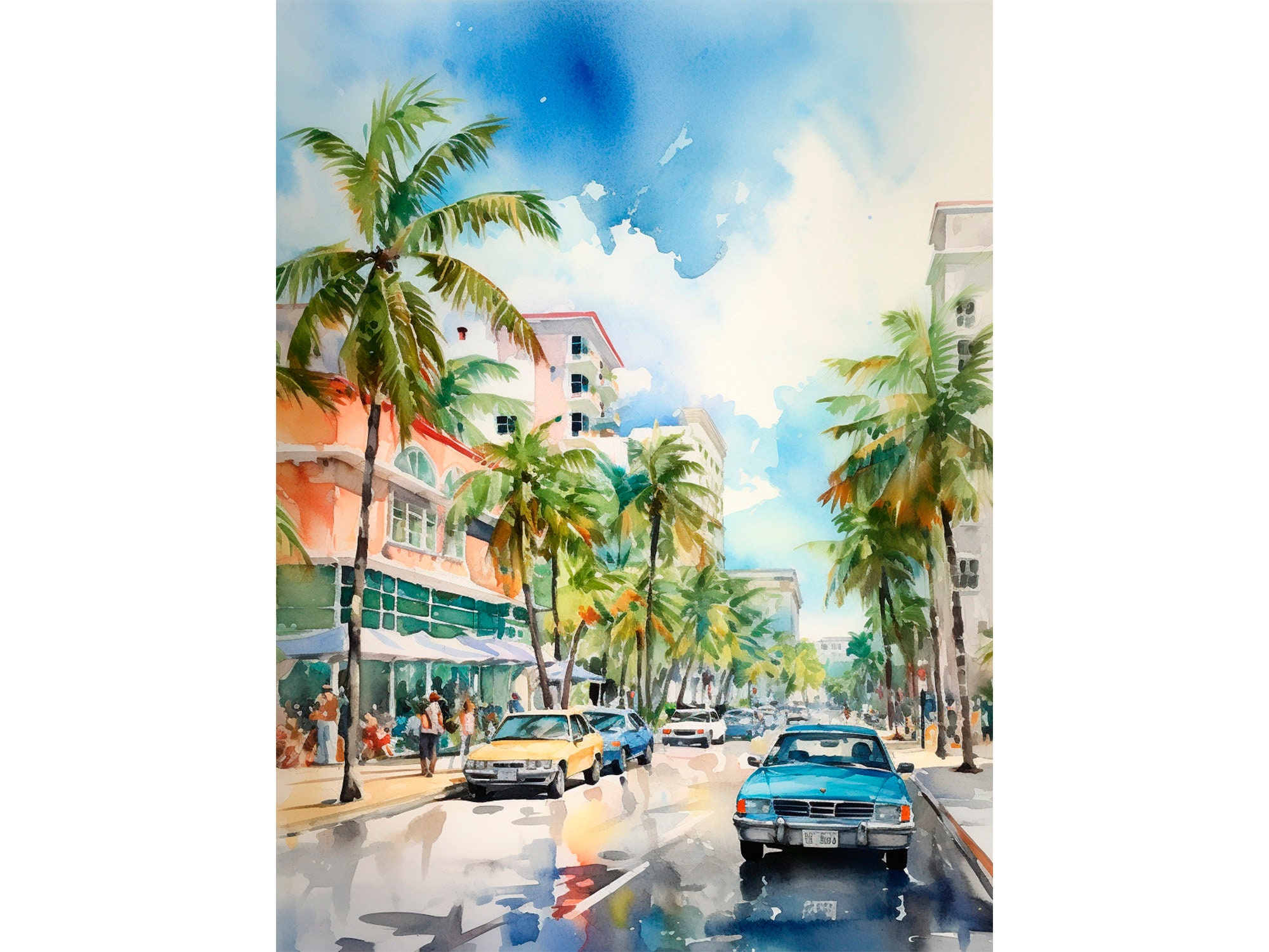 Miami Beach Watercolor Painting Florida Seascape Watercolor - Etsy