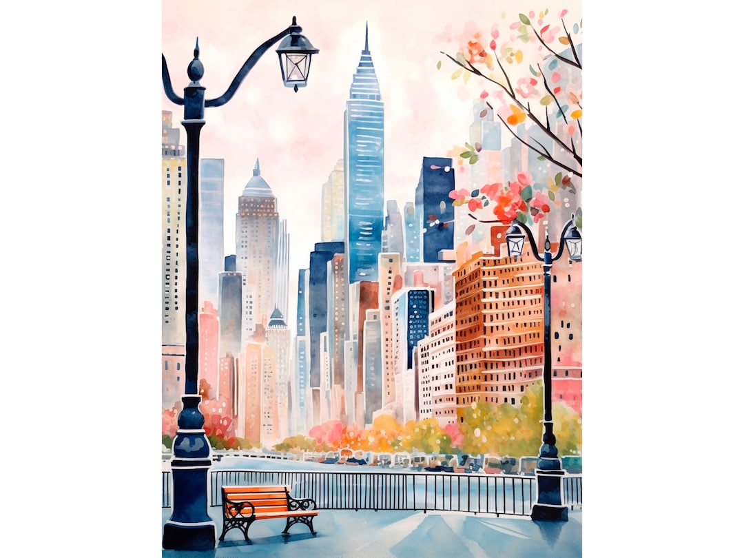 New York City Art Print Painting Cityscape Watercolor Art Print Travel ...