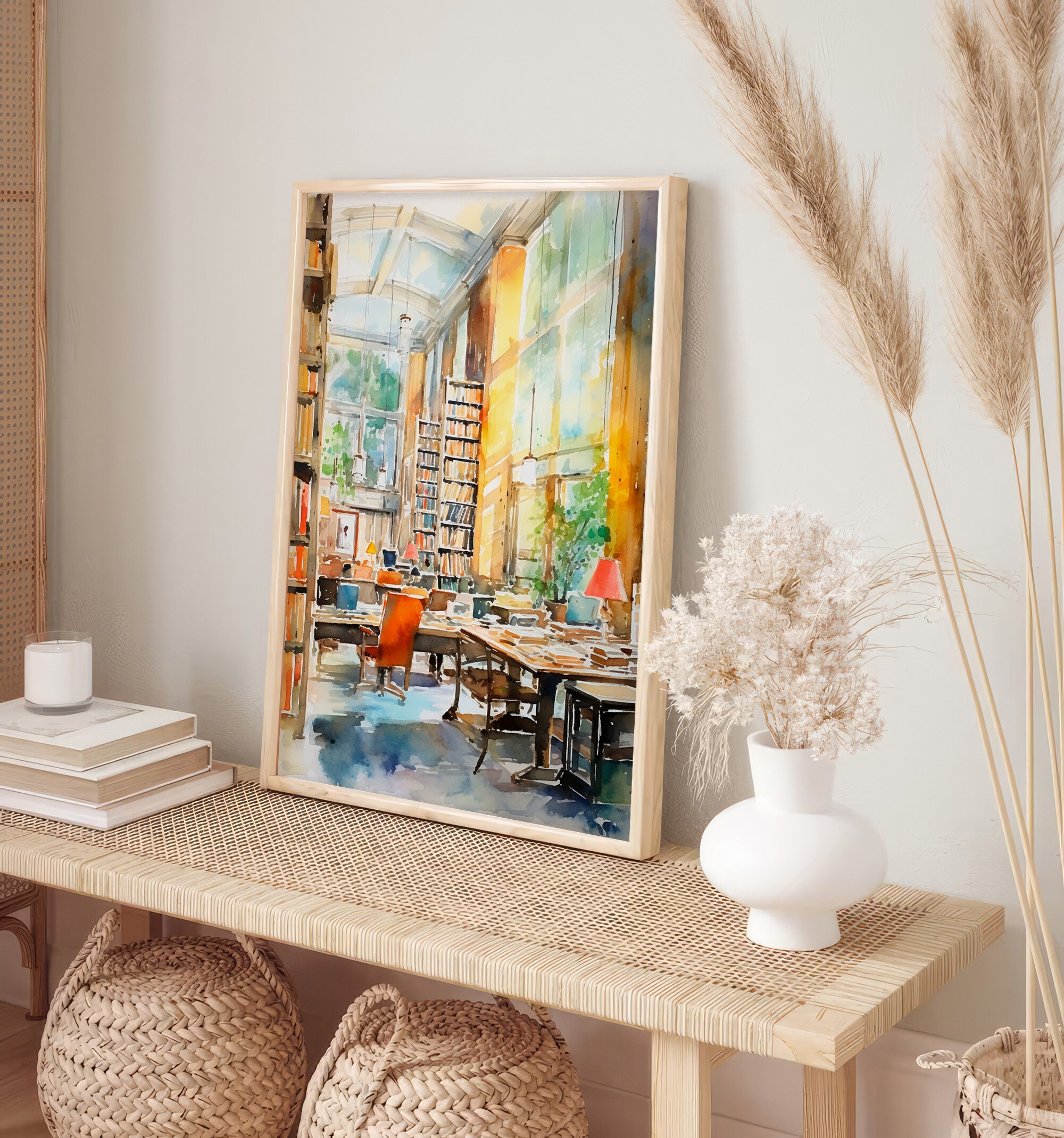 Boston Library Watercolor Painting Library Art Print Books Wall Art by ...