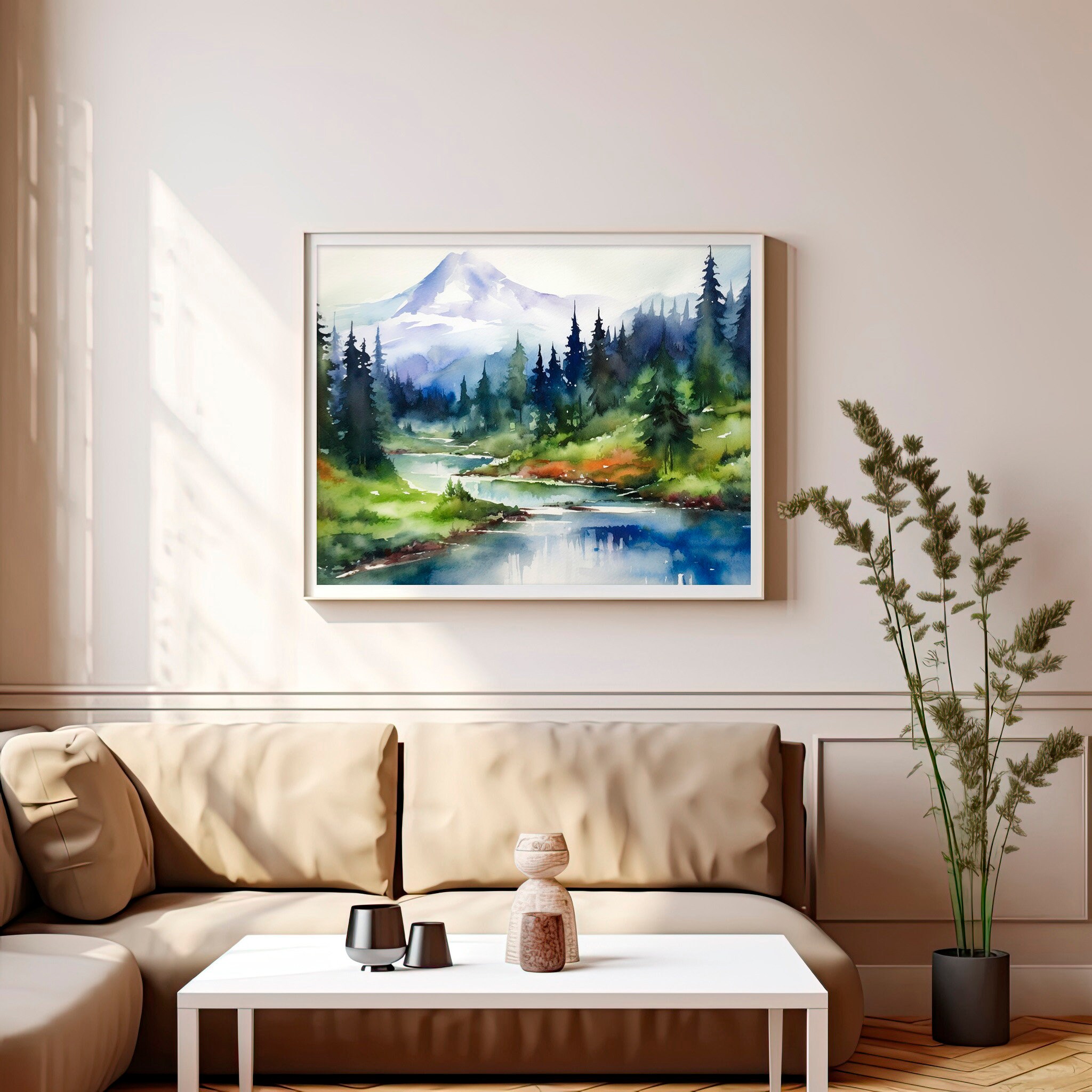 Mount Rainier Watercolor Art Print Mountains Painting Pine Forest ...