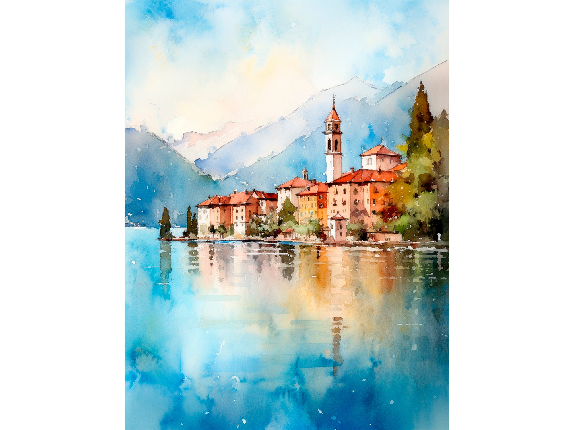 Lake Como Watercolor Painting Italy Travel Art Print Cityscape Artwork ...