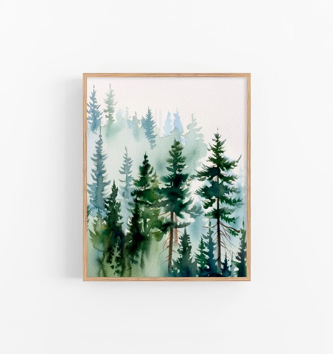 Pine Forest Watercolor Painting Pine Trees Forest Artwork Watercolor ...