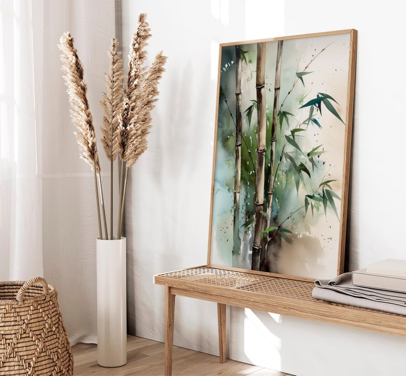 Bamboo Watercolor Art Print Bamboo Tree Painting Minimalist - Etsy