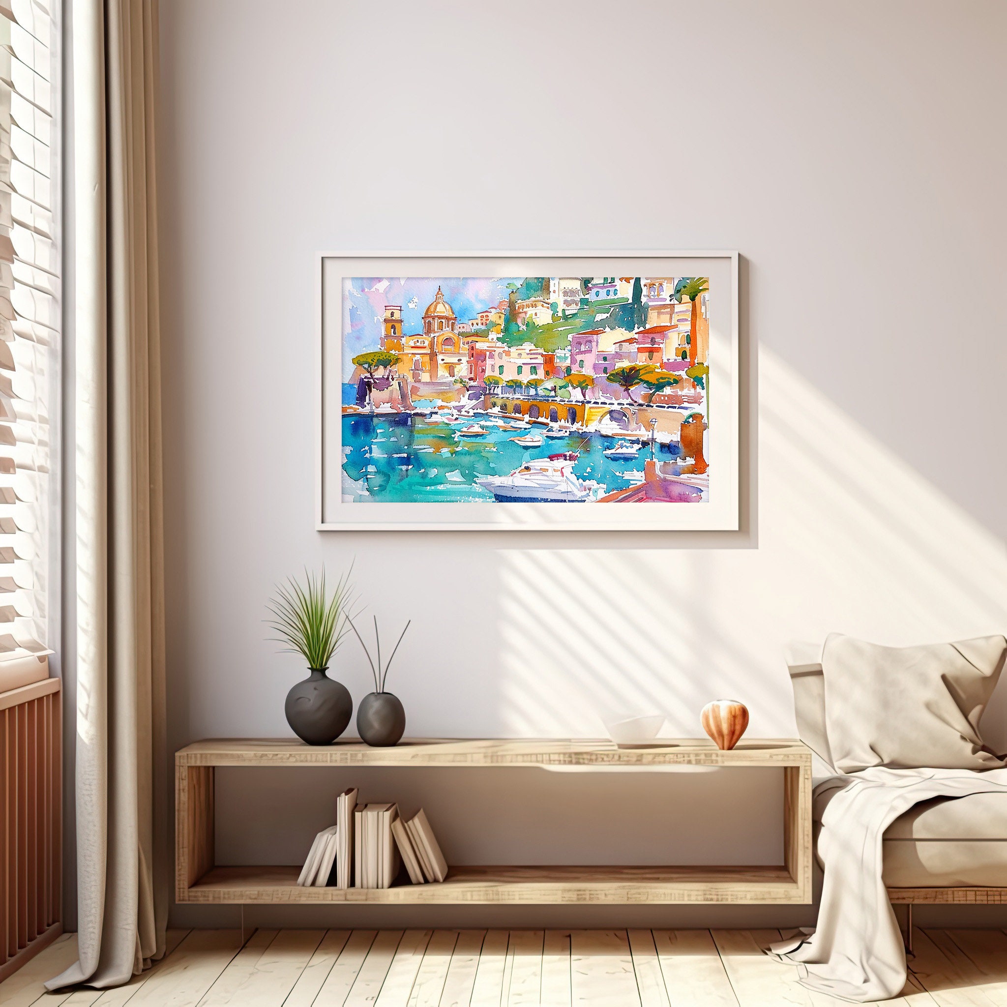 Sorrento Watercolor Painting Italian Cityscape Art Print Italy Wall Art ...