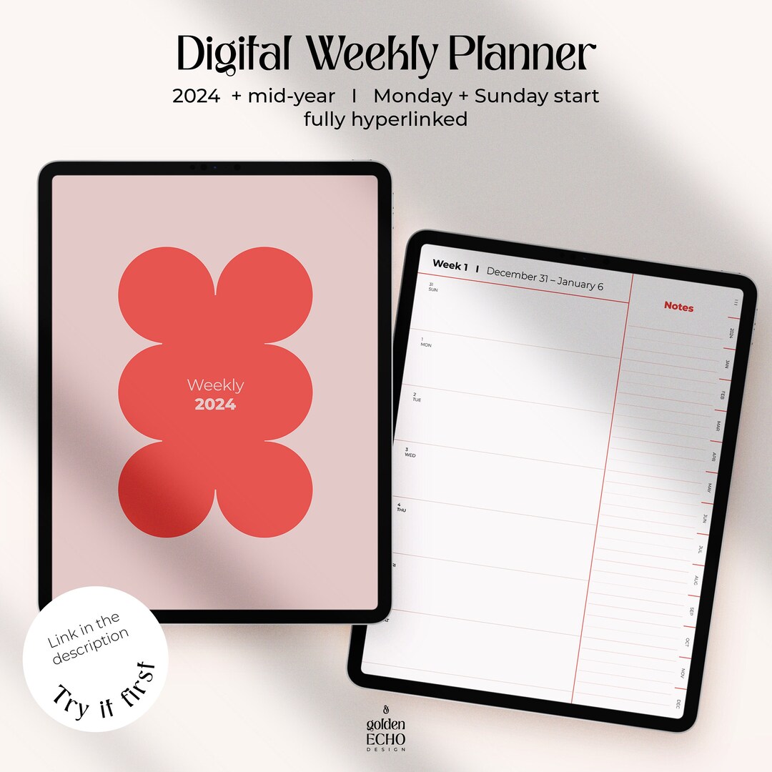Digital Weekly Planner 2024 Minimalistic Simple Planner Weekly & Monthly I Digital Planner ...
