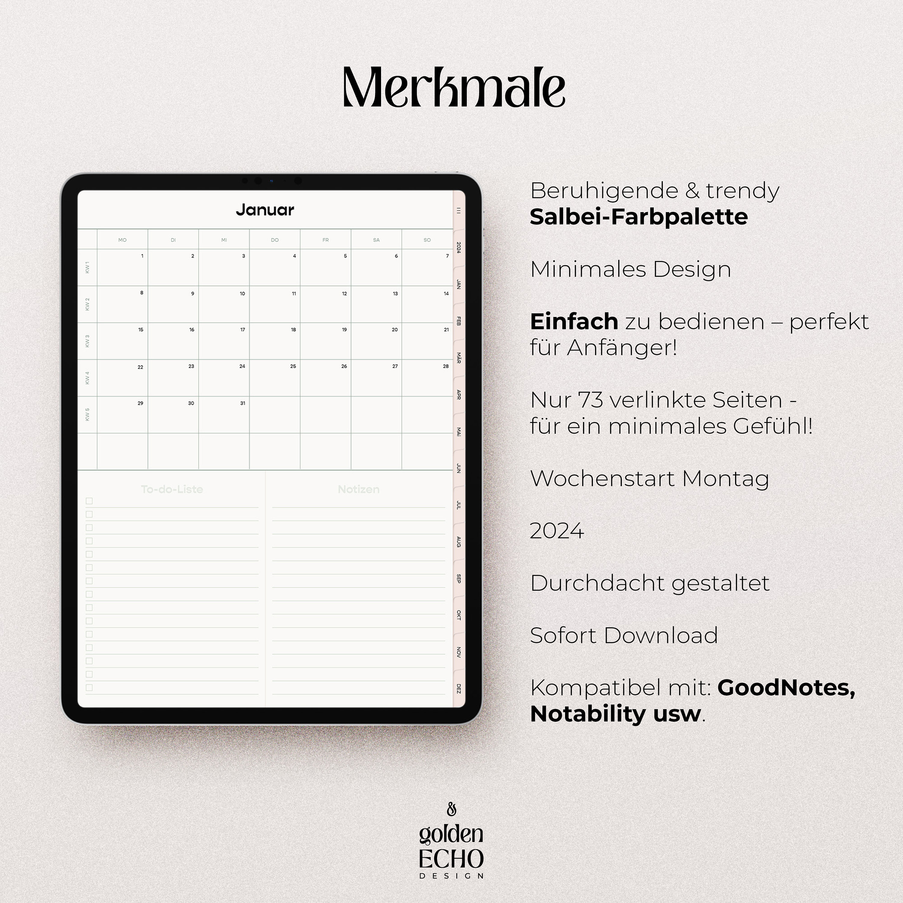 Digitaler Planer deutsch 2024 I Digitaler Kalender 2024 ...