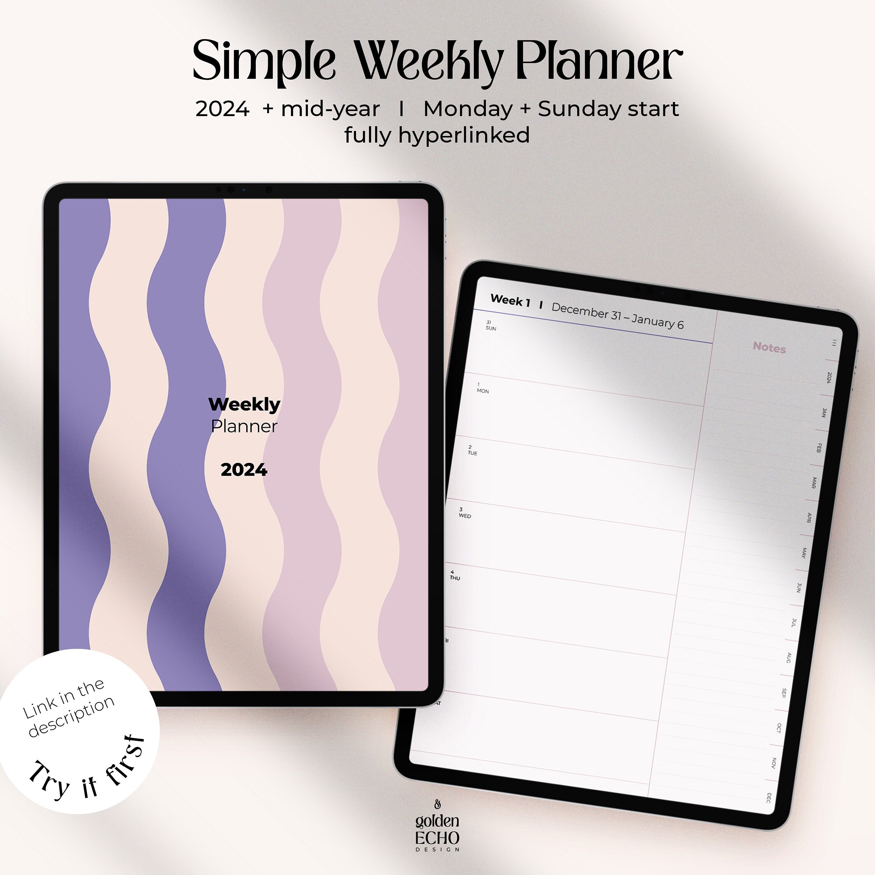 Weekly Digital Planner Goodnotes I 2024 Digital Weekly Planner Monthly ...