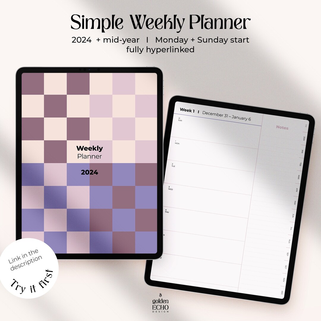 Digital Weekly Planner 2024 I Simple Digital Planner 2024 Dated Weekly ...