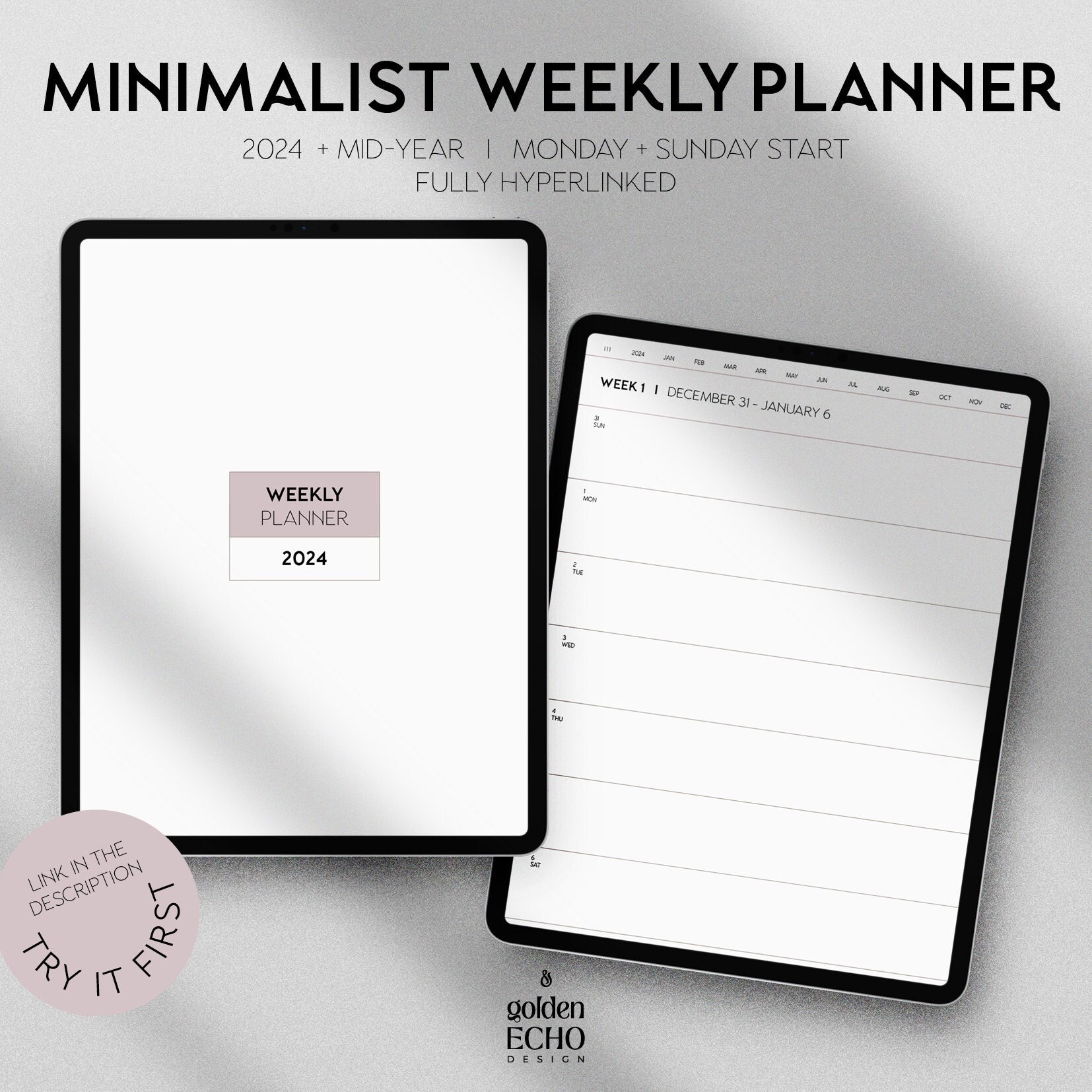 Simple Digital Planner 2024 I Minimalist Weekly Planner I Weekly ...