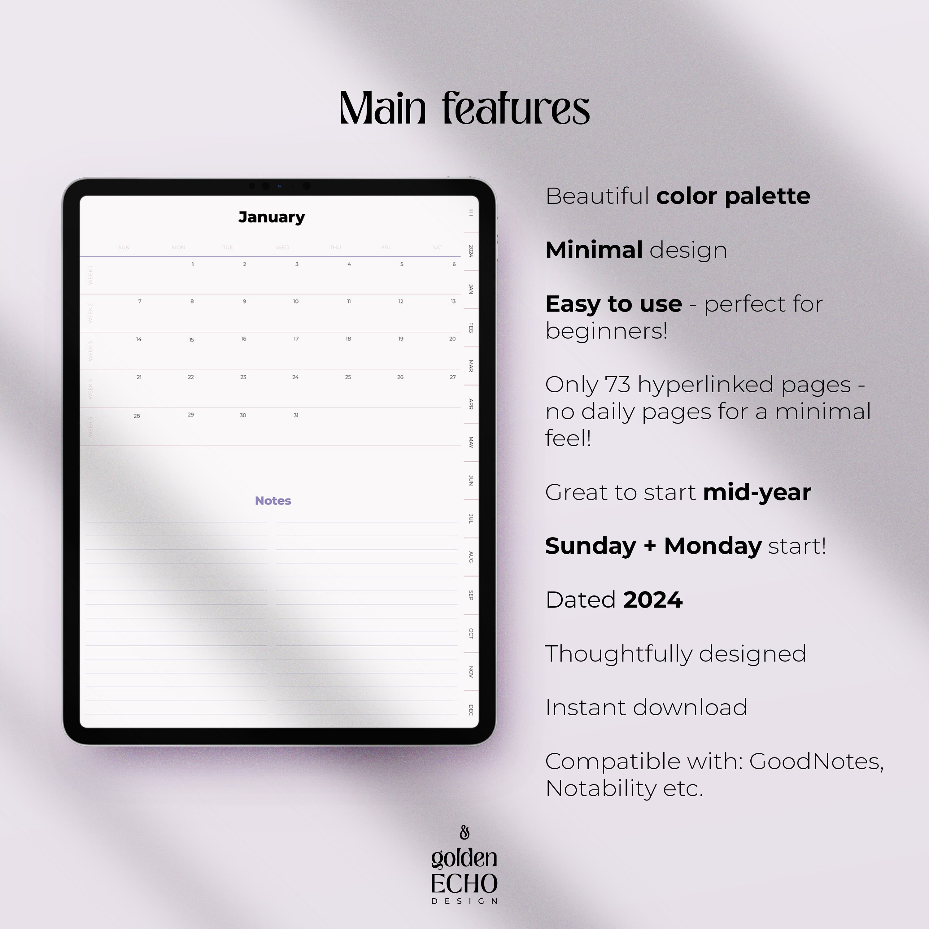 Weekly Digital Planner Goodnotes I 2024 Digital Weekly Planner Monthly ...