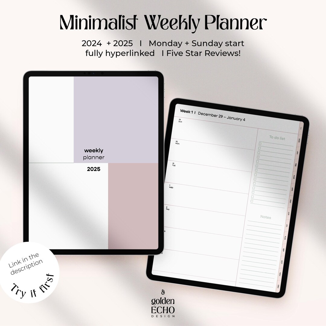 Weekly Digital Planner 2024 & 2025 Simple Digital Planner I Weekly ...